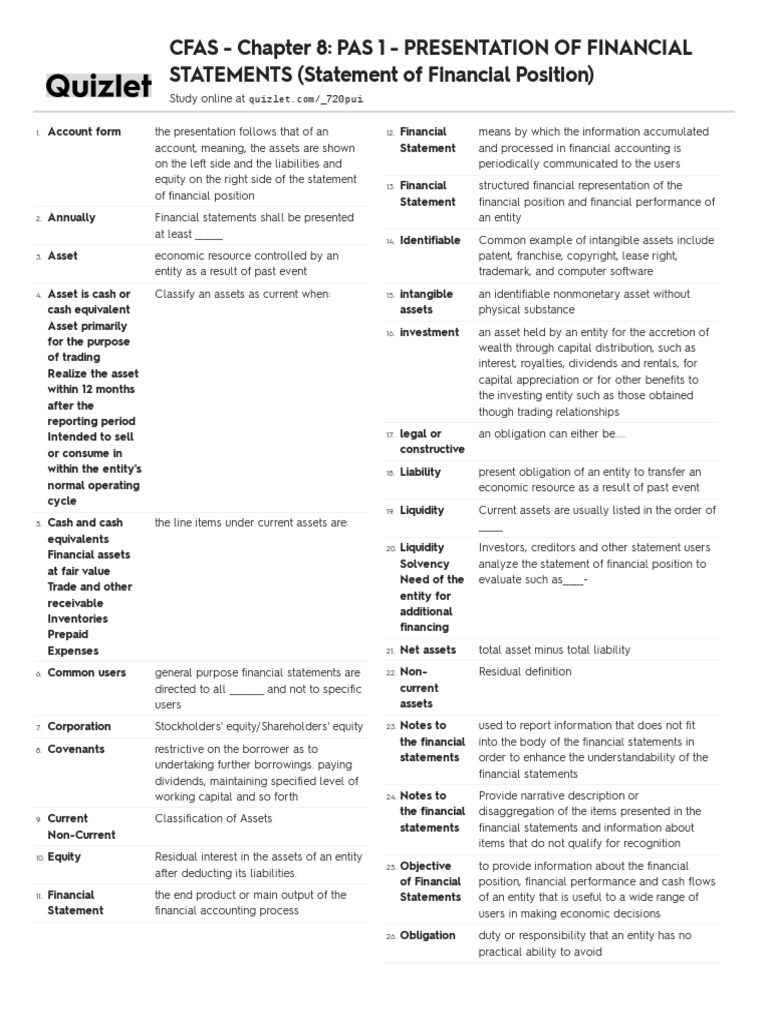 Cfas - Chapter 8: Pas 1 - Presentation of Financial STATEMENTS (Statement of Financial Position ...