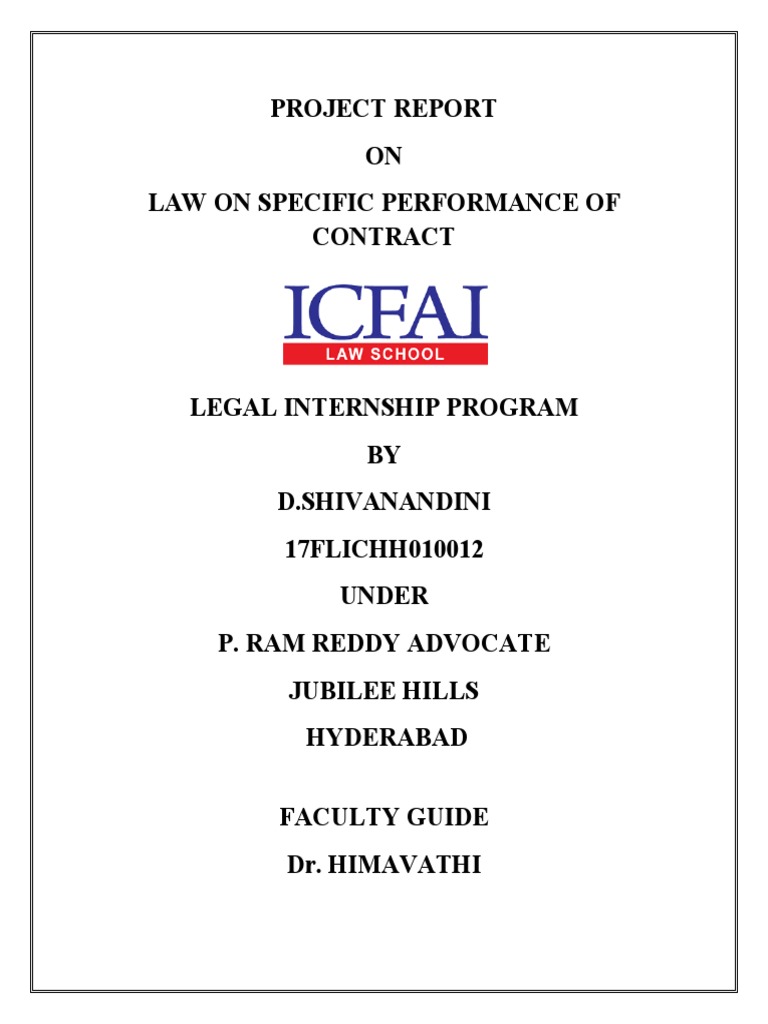 Project Report ON Law On Specific Performance of Contract | Download ...