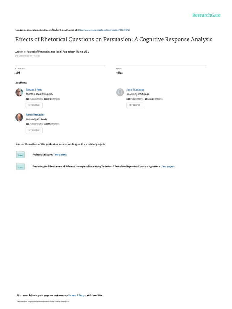 Effects of Rhetorical Questions On Persuasion: A Cognitive Response ...