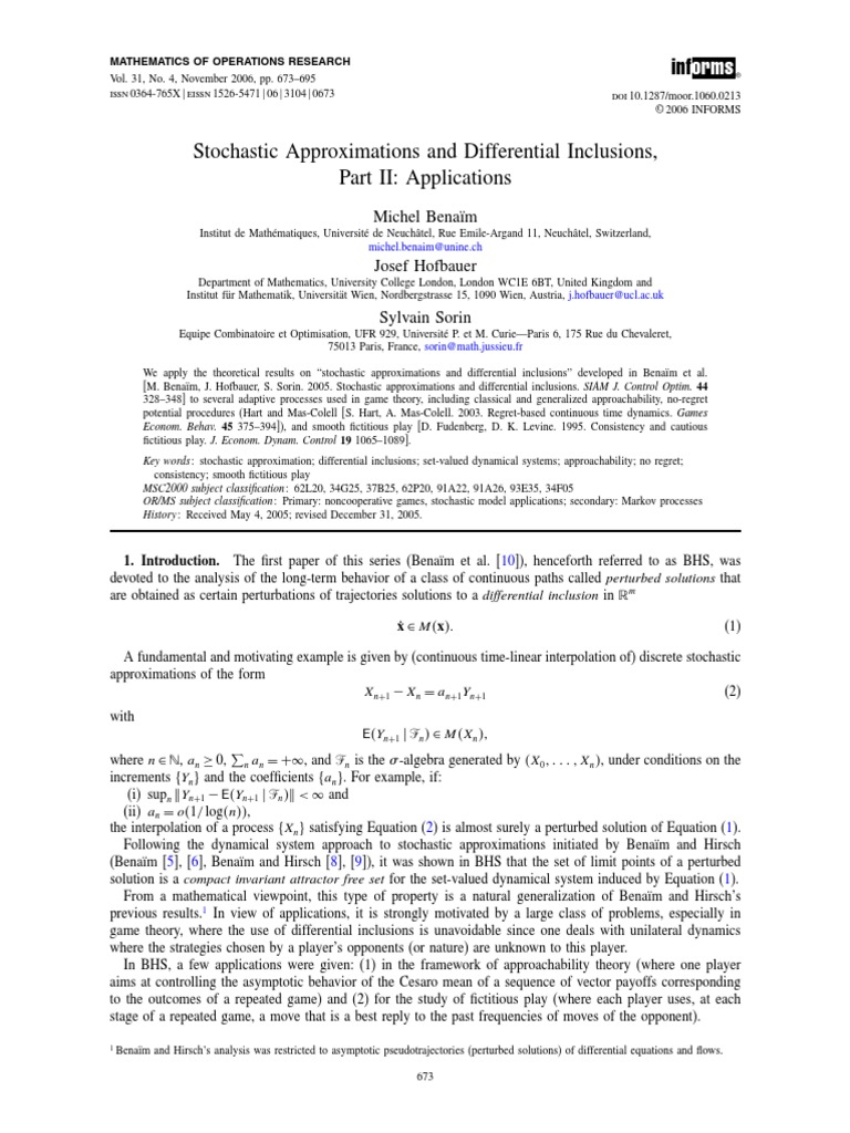 Stochastic Approximations and Differential Inclusions, Part II: Applications | PDF | Attractor ...