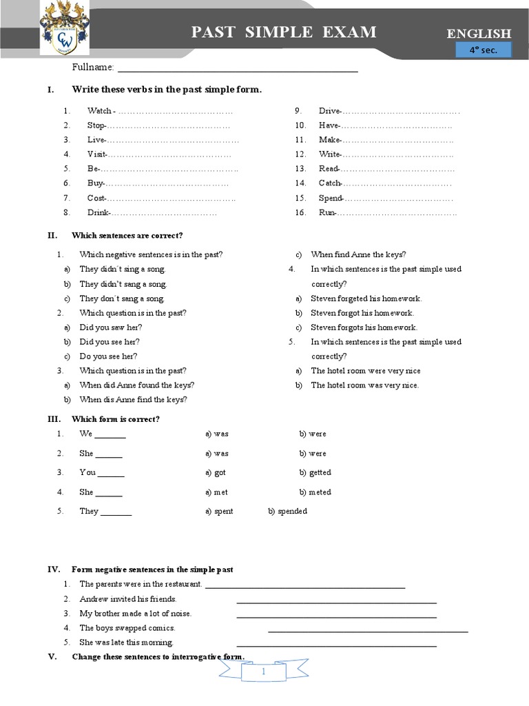 Past Simple Exam | PDF