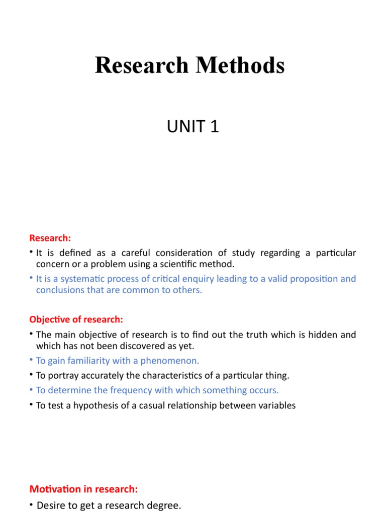 Research Methods: Unit 1 | PDF | Thesis | Qualitative Research