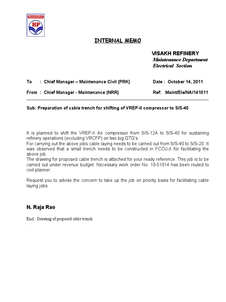 MEMO - CIVIL - VREPII Cable Trench - 090911 | PDF