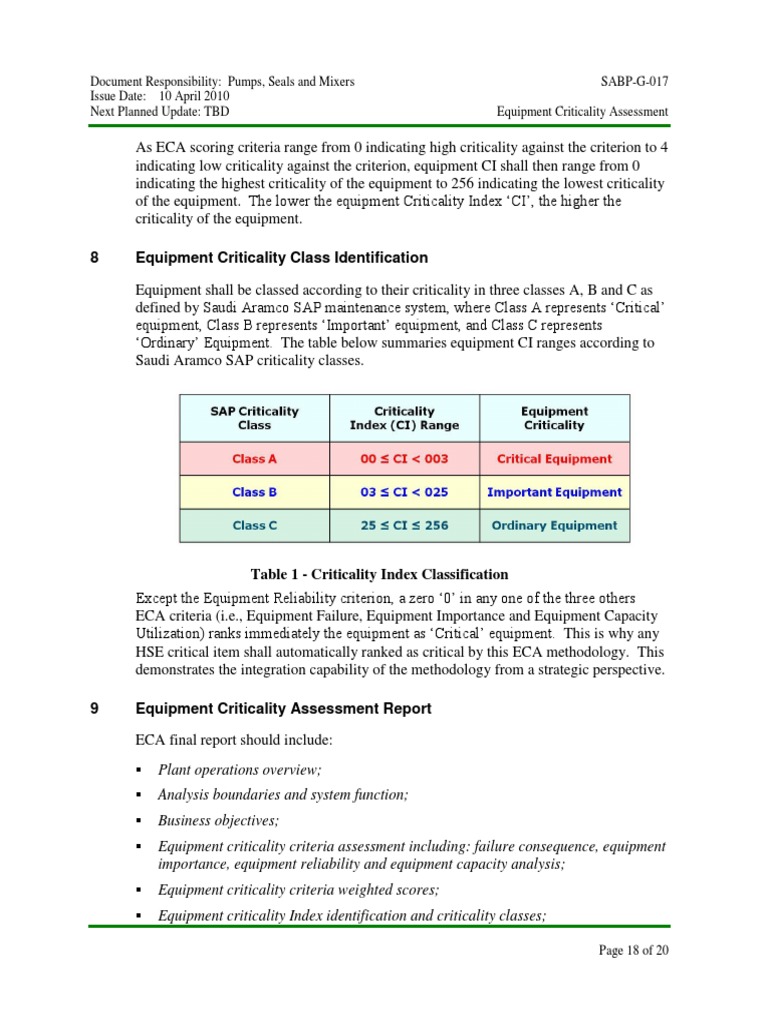 8 Equipment Criticality Class Identification | PDF | Business | Computers