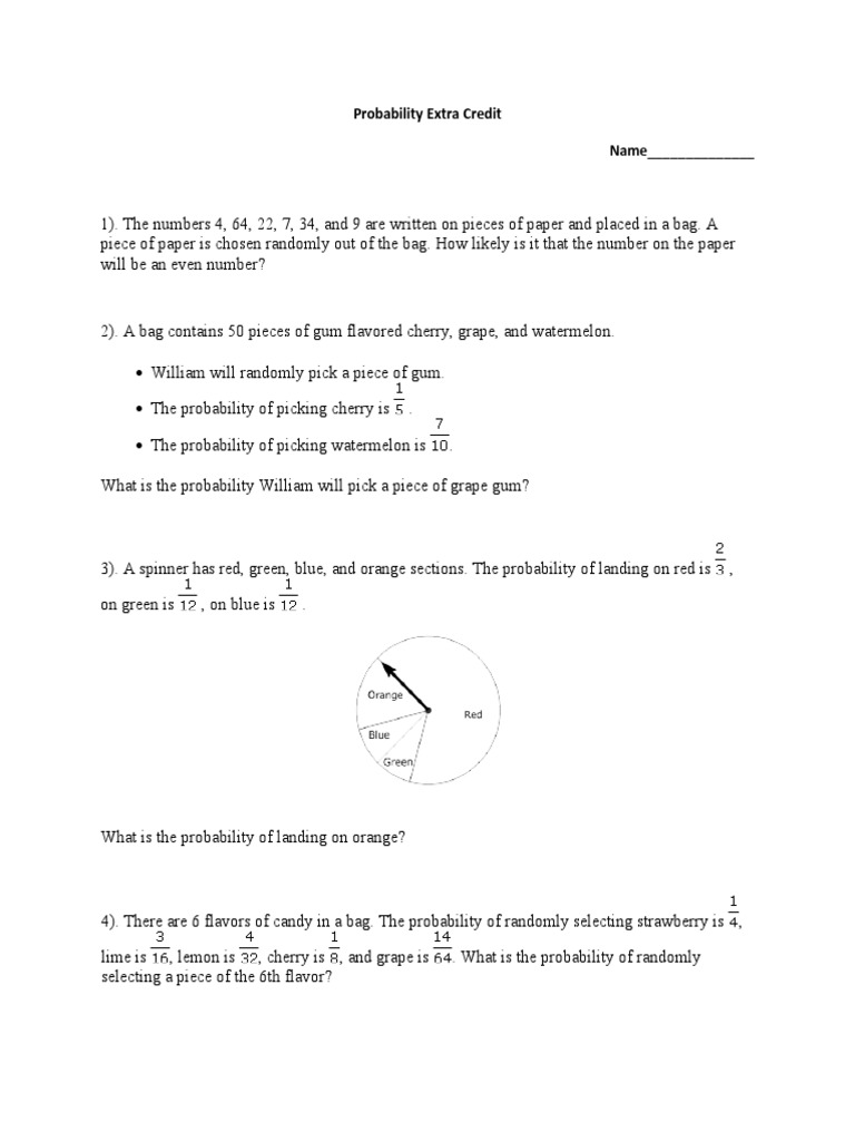 Probability Extra Credit Name | Download Free PDF | Teaching ...
