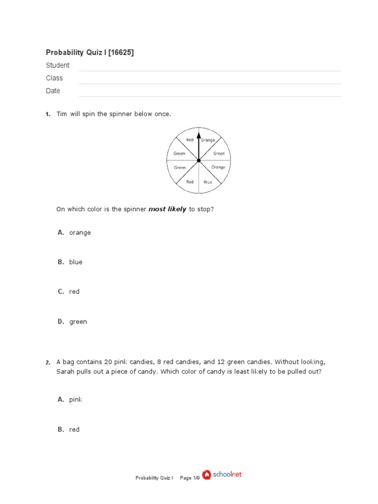 Prob Quiz I | PDF | Odds | Probability