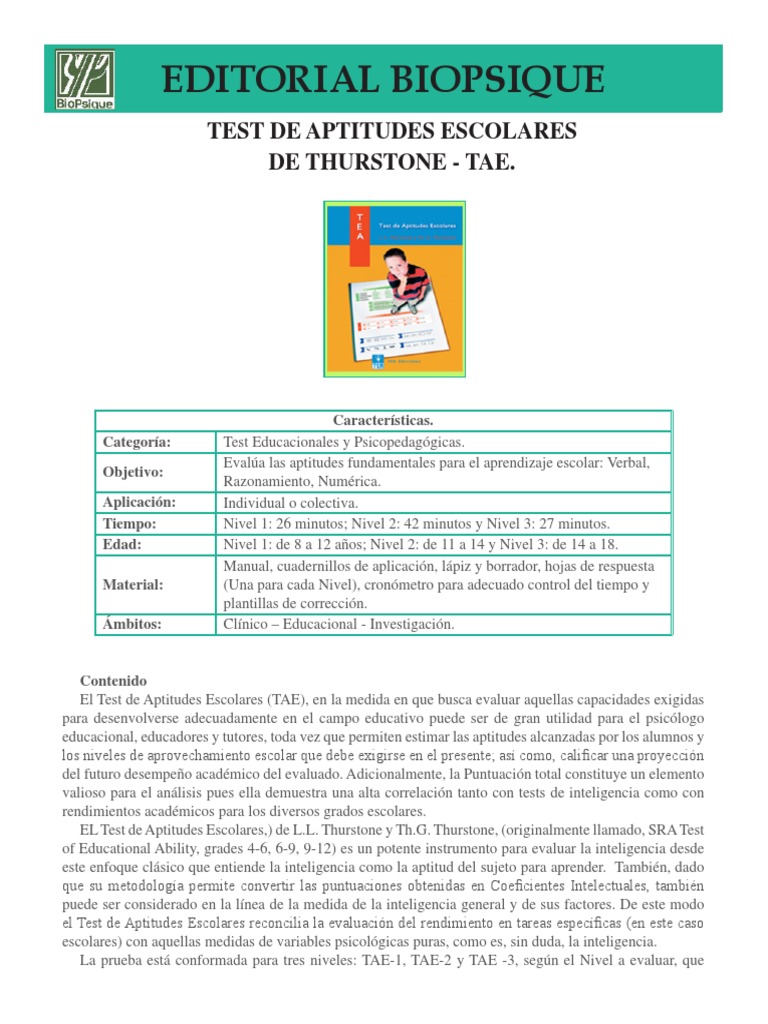 Test de Aptitudes Escolares de Thurstone | PDF | Inteligencia ...