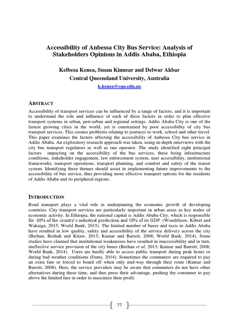 Accessibility of Anbessa City Bus Service: Analysis of Stakeholders ...