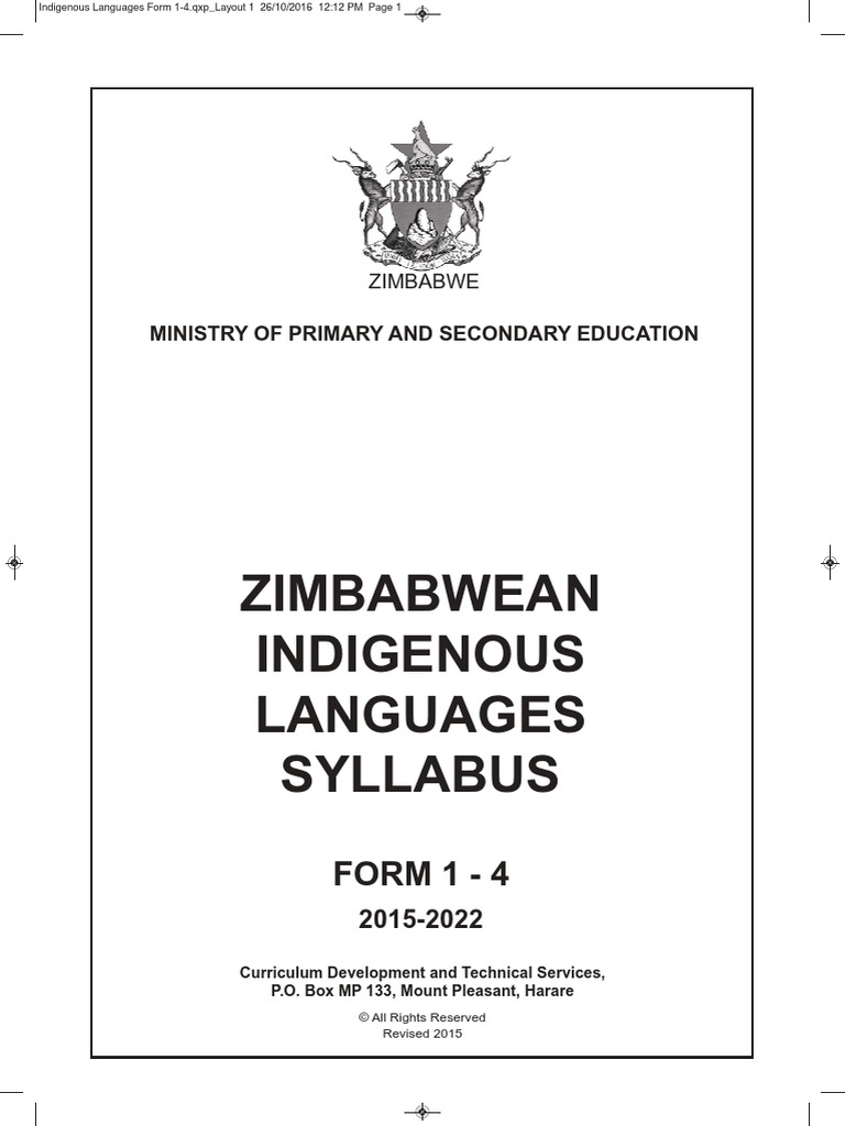 Zimbabwean Indigenous Languages Syllabus: Form 1 - 4 | PDF | Reading ...