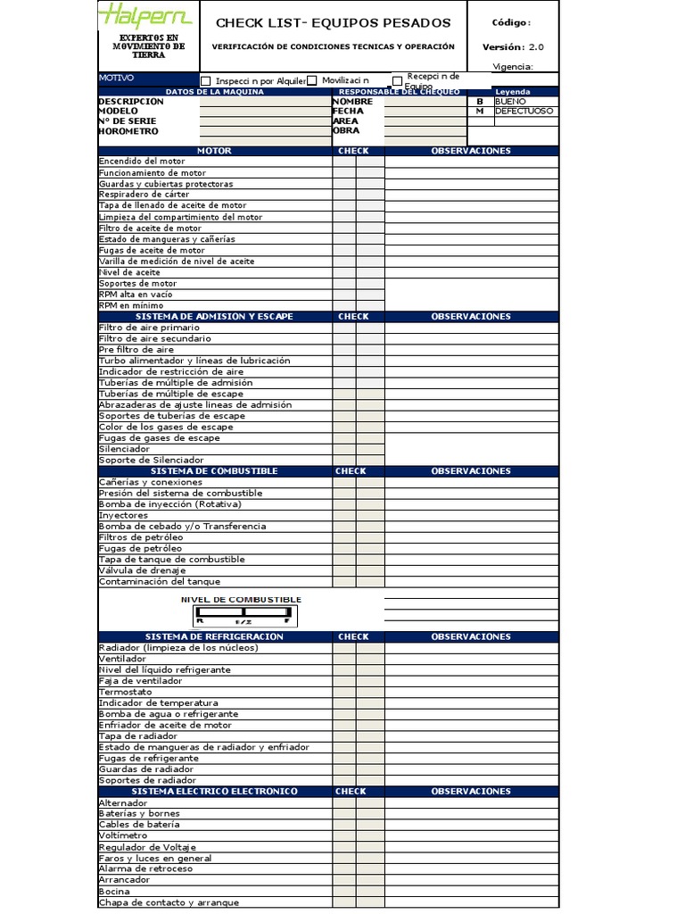 Check List - Equipos Pesados | Descargar gratis PDF | Inyección de ... Check List - Equipos Pesados | Descargar gratis PDF | Inyección de ...