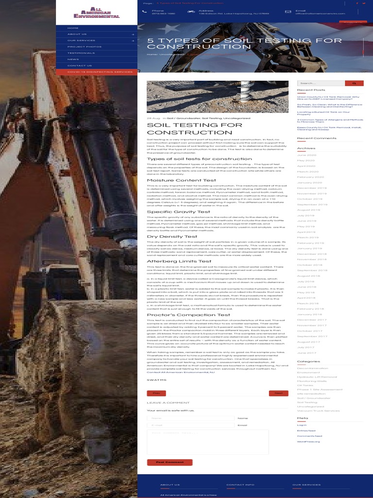 5 Types of Soil Testing For Construction All American Environmental ...