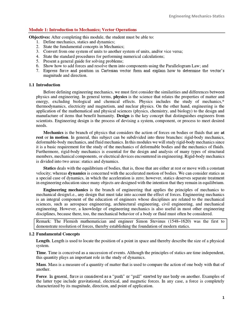 Module 1 - Introduction To Mechanics PDF | Download Free PDF ...