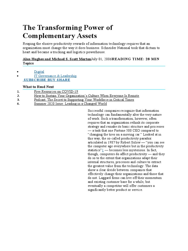 The Transforming Power of Complementary Assets | PDF | Business | Economies