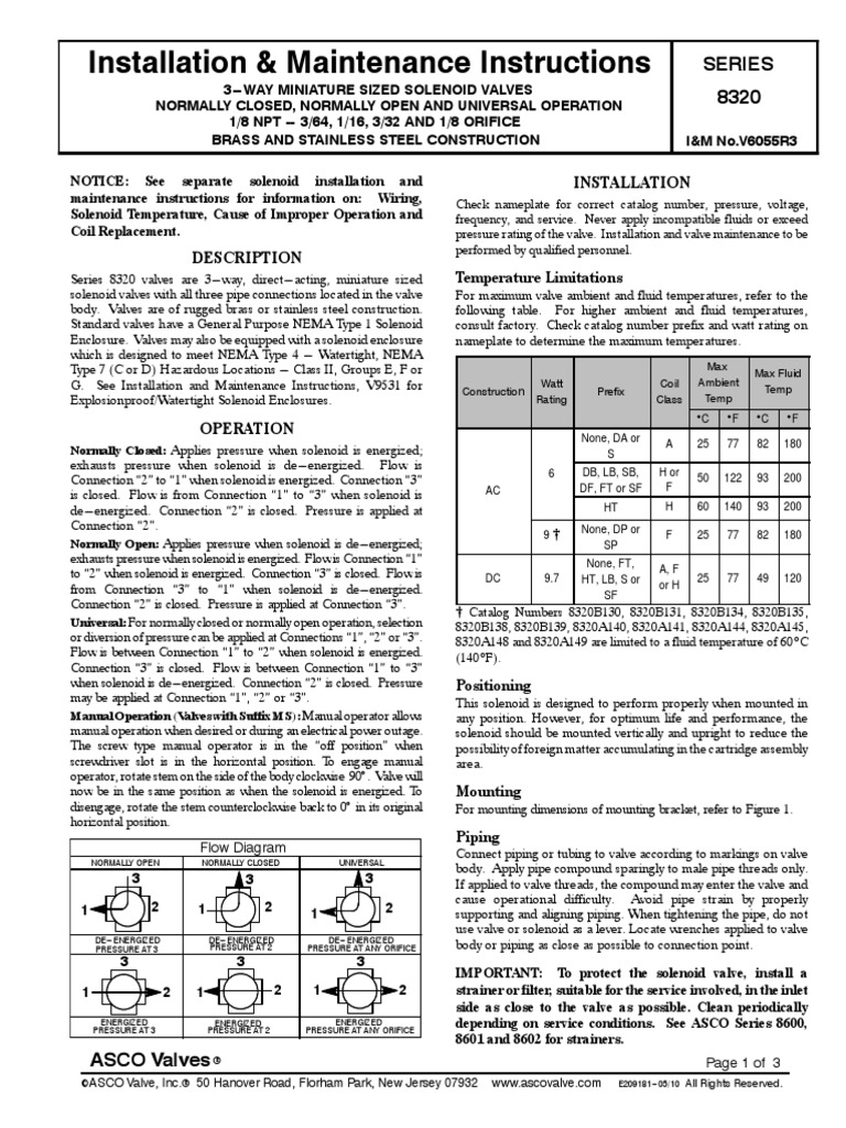 Asco 8320 Solenoid Valve Manual Pdf Valve Inductor