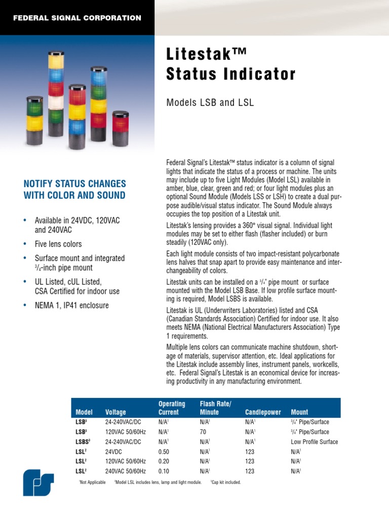 Litestak™ Status Indicator: Models LSB and LSL | PDF | Electrical ...