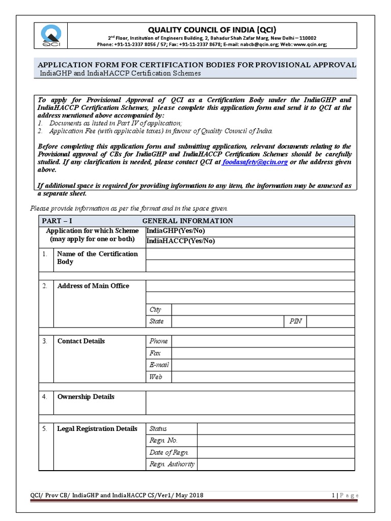 Application Form For Provisional Certification Bodies (1) - India GHP ...