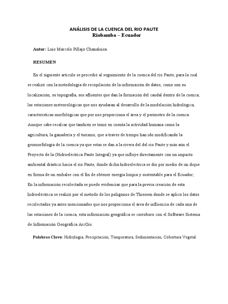 Análisis de La Cuenca Del Rio Paute | PDF | Hidroelectricidad | Cuenca ...