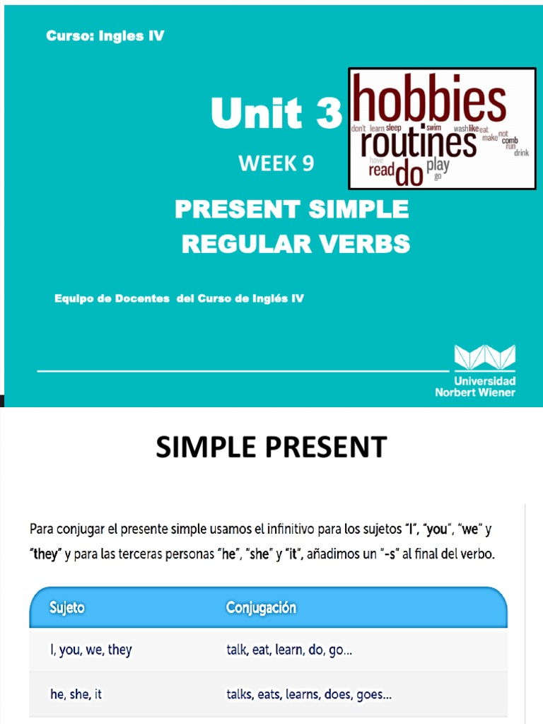 Unit 3: Present Simple Regular Verbs Week 9 | PDF