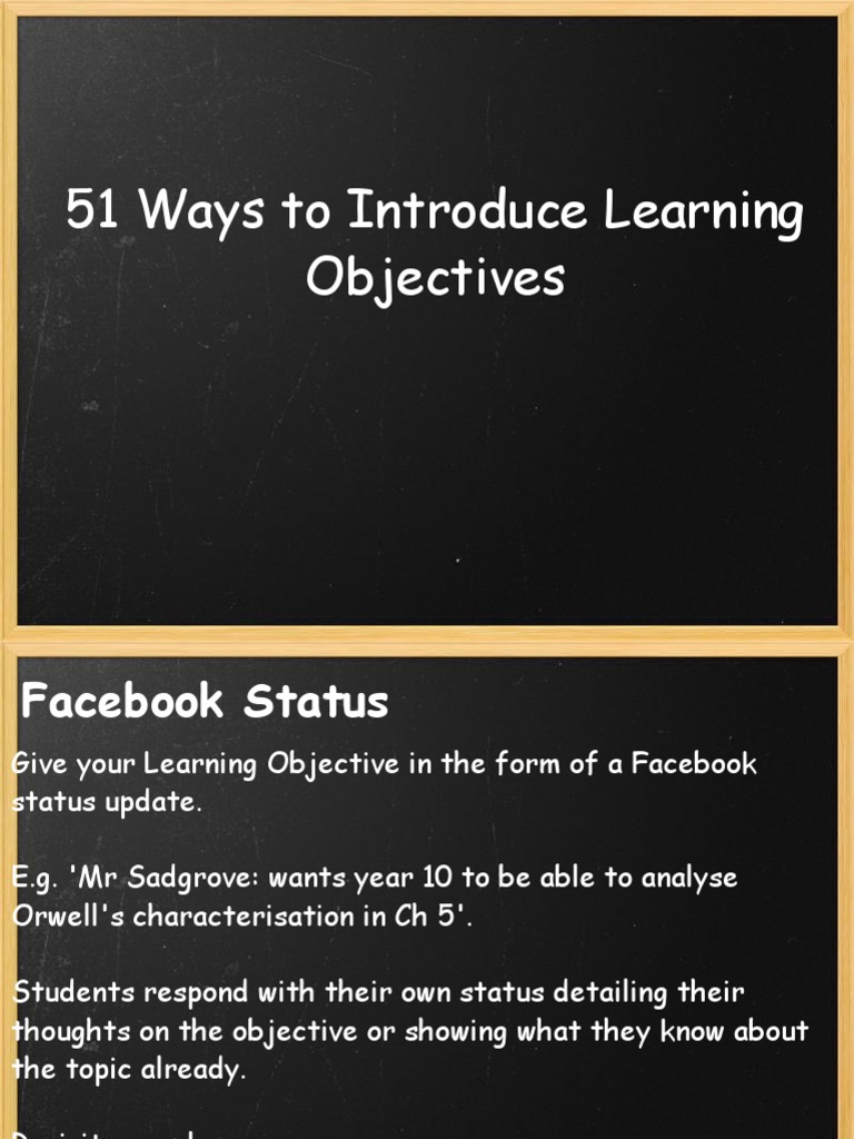51 Creative Ways to Present Learning Objectives | PDF | Phrase | Learning