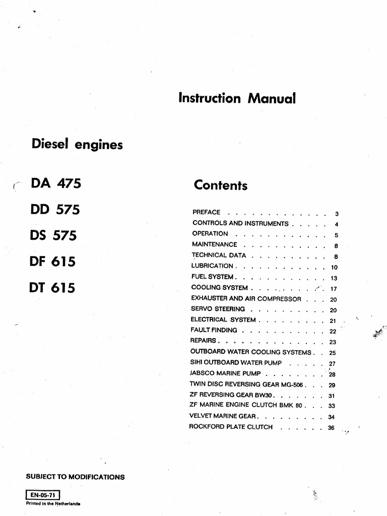 Daf 575 Diesel Engine Instruction Manual PDF | PDF