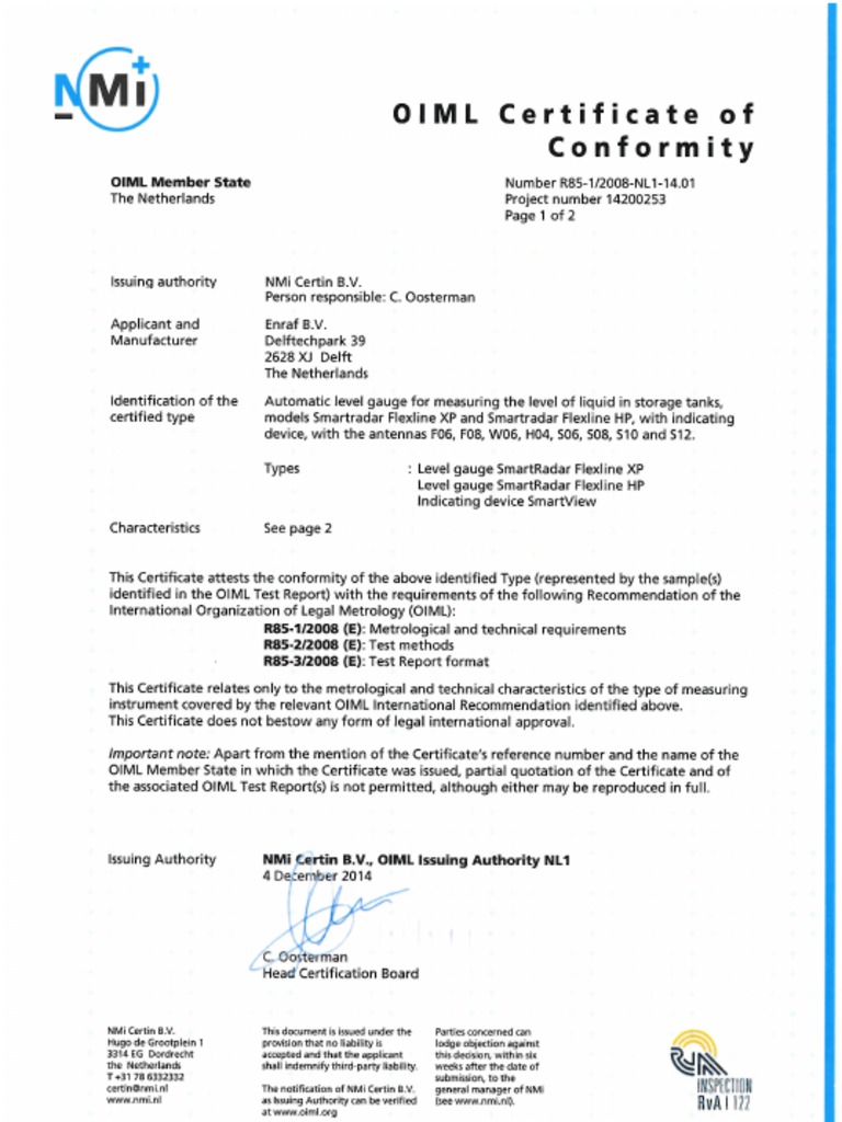 Oiml Certificate Smartradar Flexline XP HP PDF | PDF