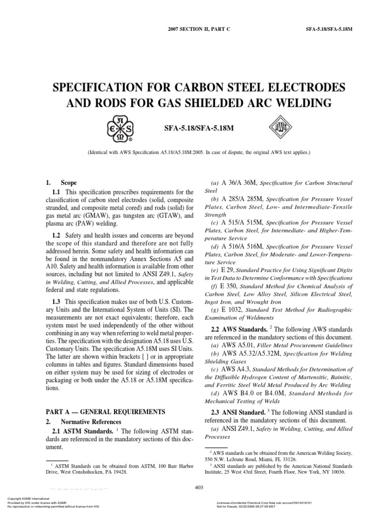Asme Section Ii C Sfa-5.18 Sfa-5.18m | PDF | Welding | Construction