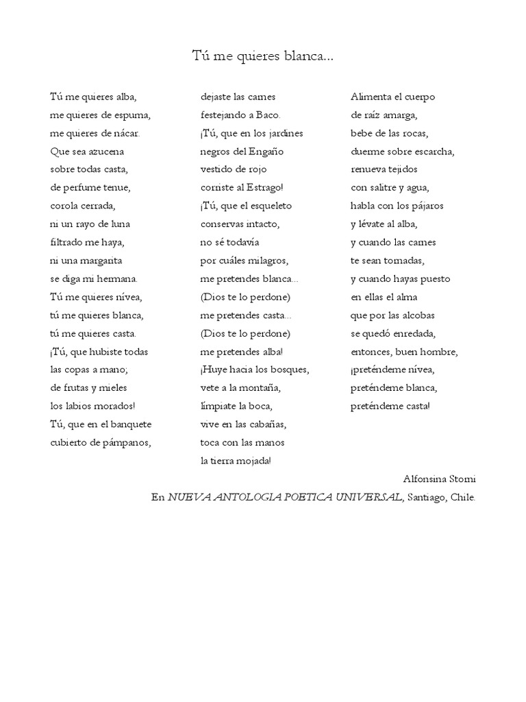 Alfonsina Storni - Tu Me Quieres Blanca PDF | PDF