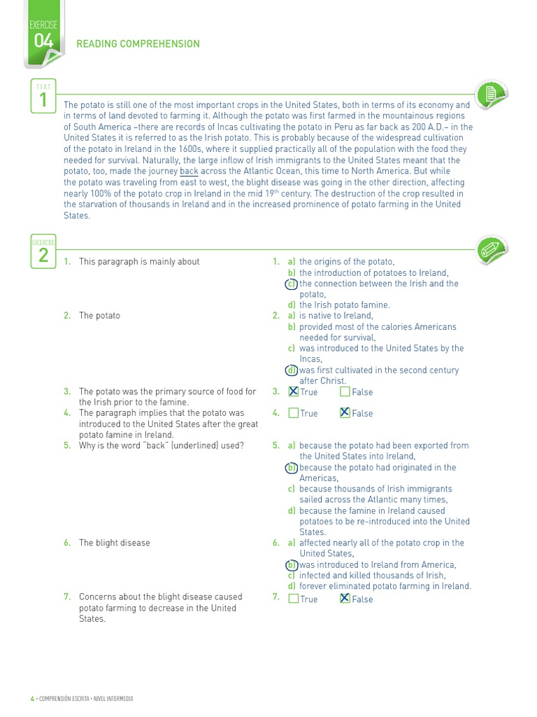 Correction - Reading Comprehension 4 | PDF | Great Famine (Ireland ...
