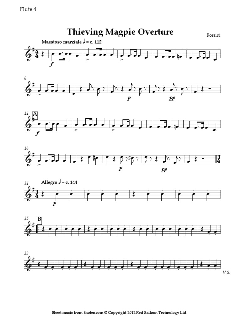 Thieving Magpie Overture: Flute 4 | PDF | Poetics | Rhythm And Meter