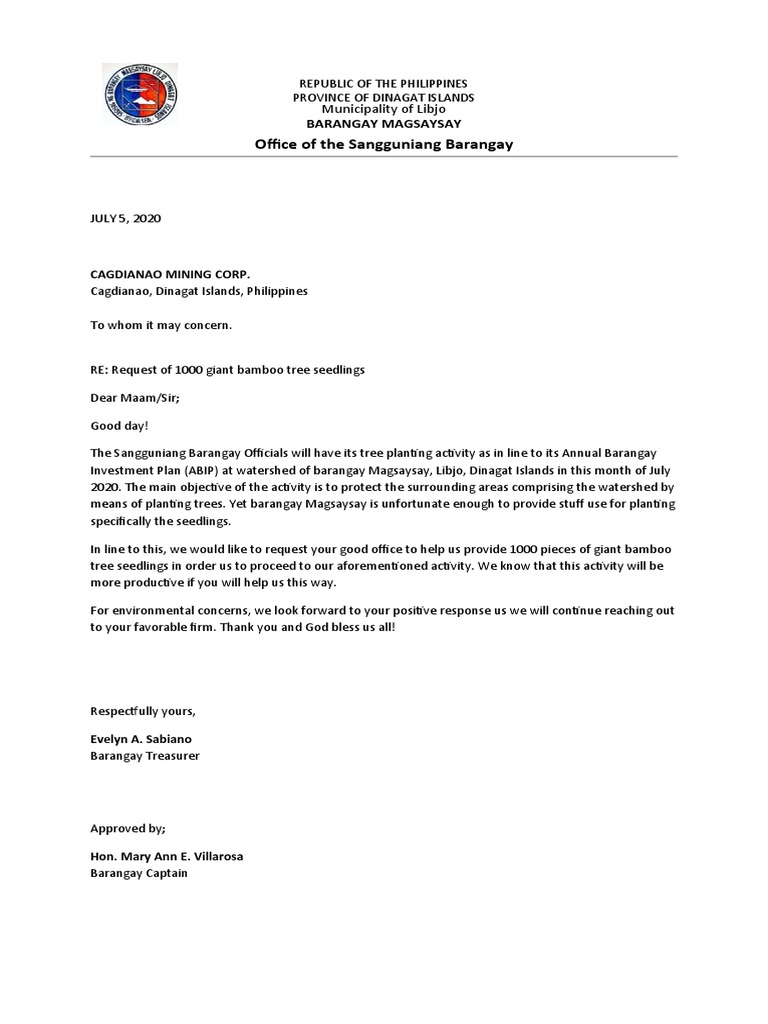 Bamboo Tree - Request Letter | PDF