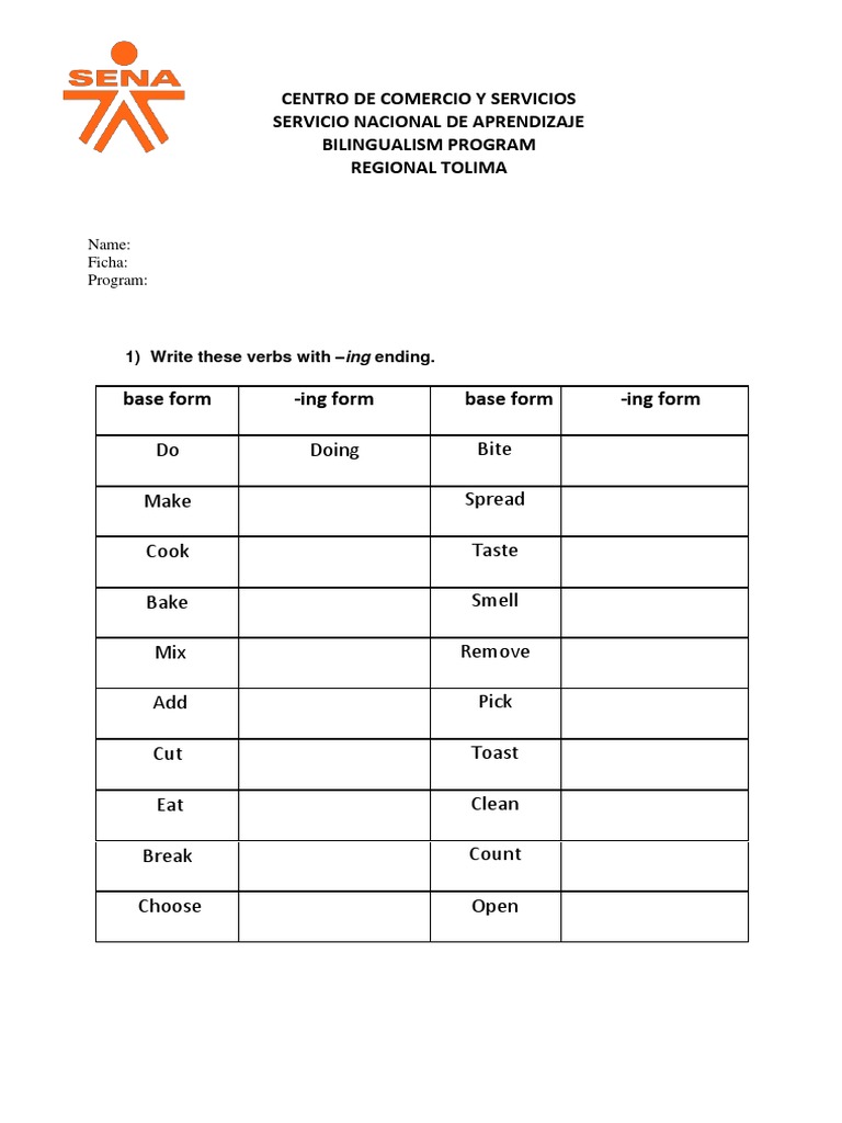 Base Form - Ing Form Base Form - Ing Form | PDF | Grammar | Linguistic ...