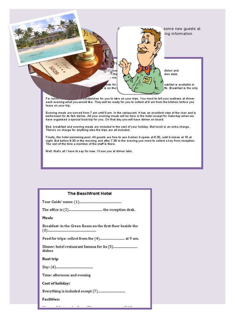 The Beachfront Hotel Reading Comprehension Exercises - 56374 | PDF ...