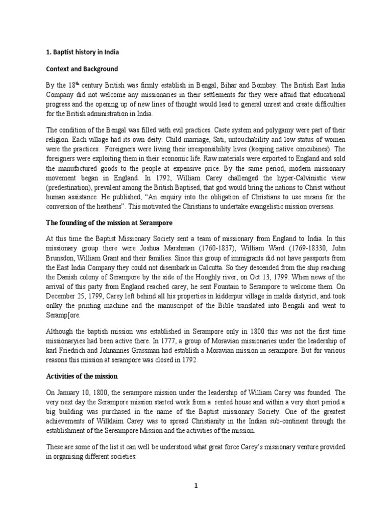 Baptist History in India Context and Background | PDF | Christian ...
