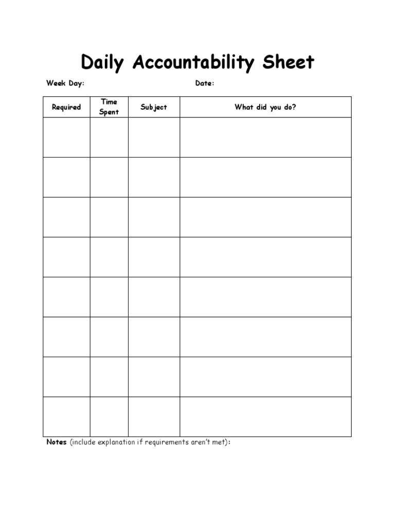 Daily Accountability Sheet Blank | PDF
