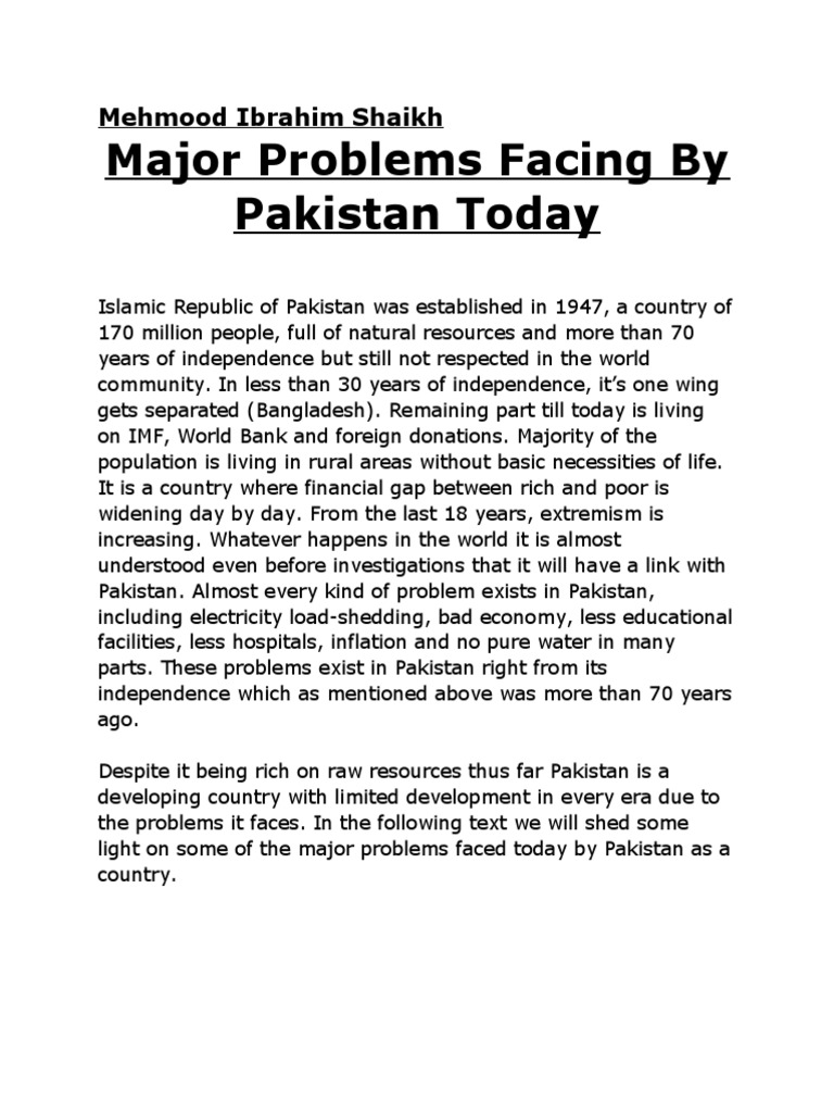 Major Problems Facing by Pakistan Today | PDF | Pakistan | Literacy