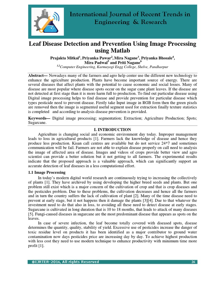 Leaf Disease Detection And Prevention Using Image Processing Using Matlab Pdf Rgb Color Model