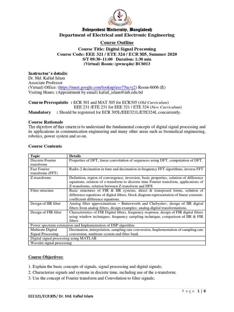 Department of Electrical and Electronic Engineering Course Outline ... Department of Electrical and Electronic Engineering Course Outline ...