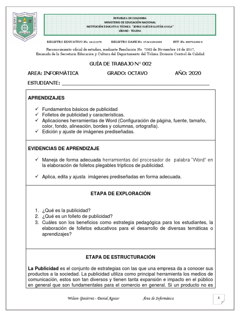 Guia Especial 2 Informatica Grado 8° PDF | PDF | Publicidad | Producto ...