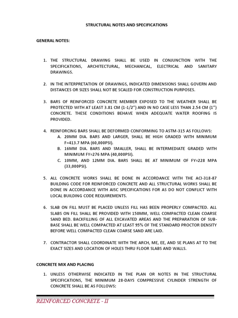 Structural Notes and Specifications | Download Free PDF | Concrete ...
