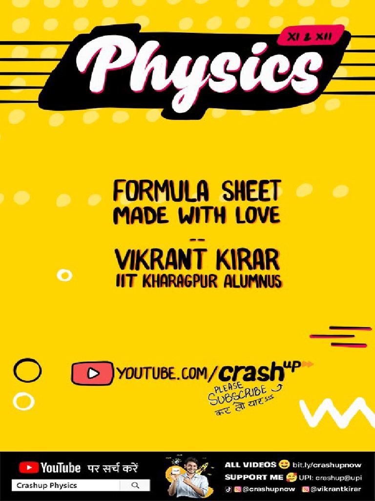 CrashUp Physics Formula Sheet Mobile Version | PDF