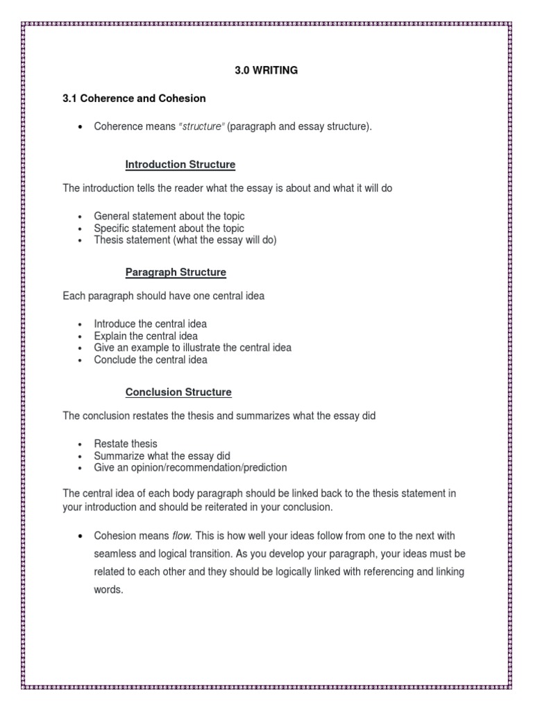3.0 Writing 3.1 Coherence and Cohesion: Introduction Structure ...