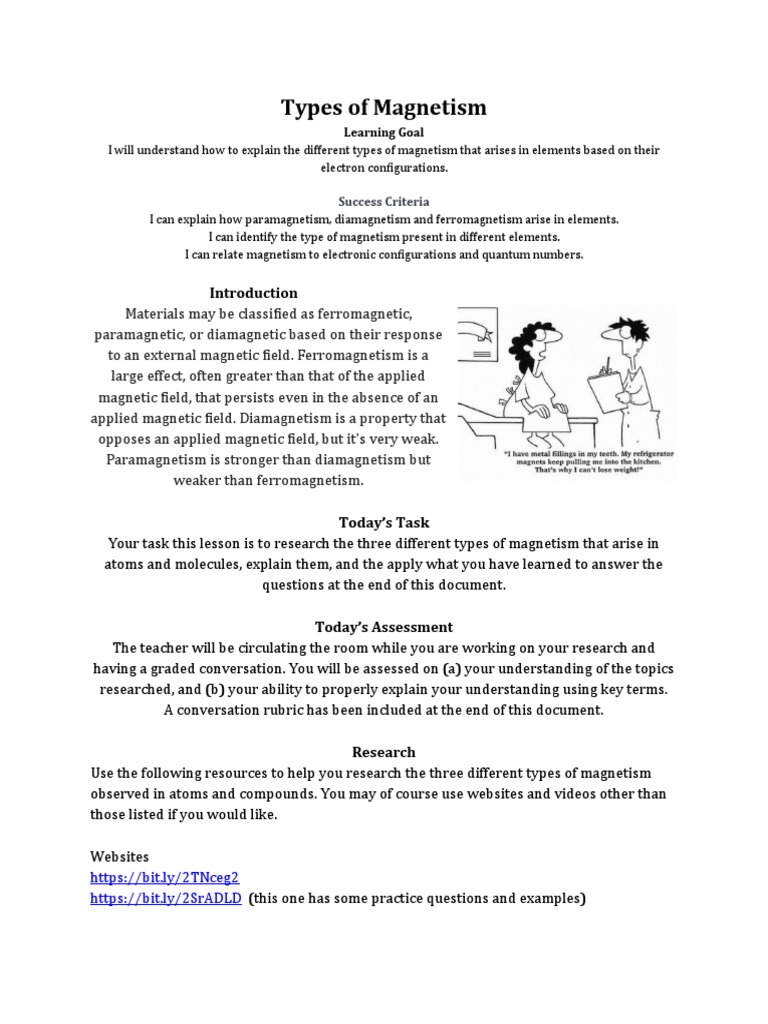 Lesson 4 - Ferromagnetism, Paramagnetism and Diamagnetism | PDF ...