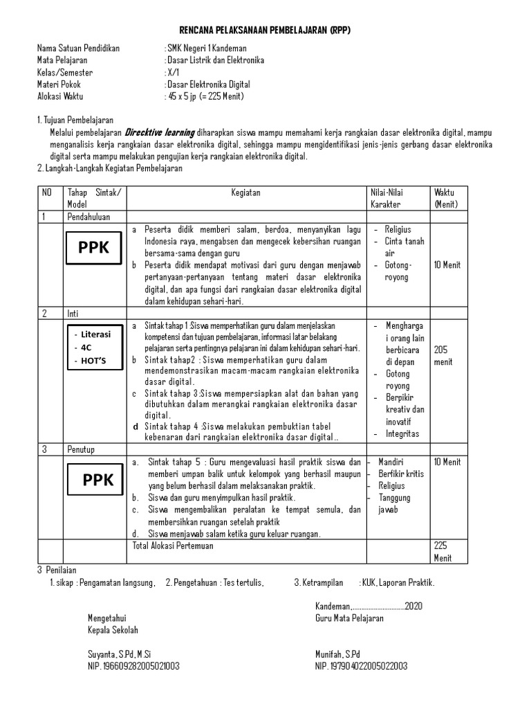 RPP Dasar Elektronika Digital SMK | PDF