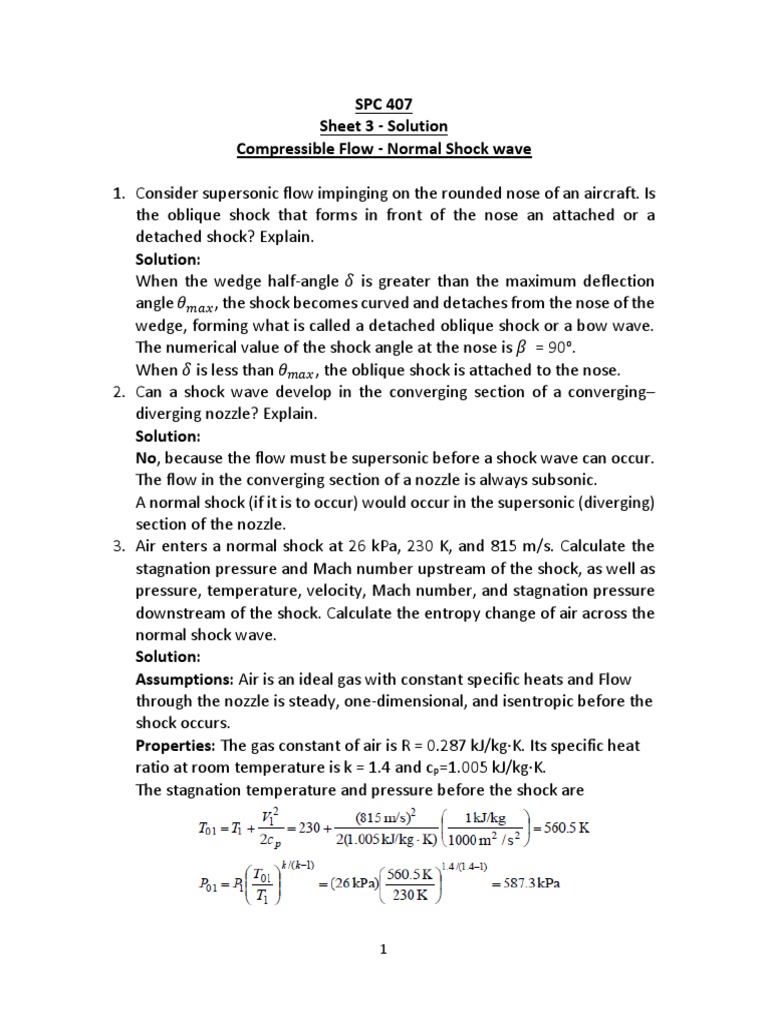 Sheet 3 Solution-SPC-407 | PDF | Shock Wave | Compressible Flow