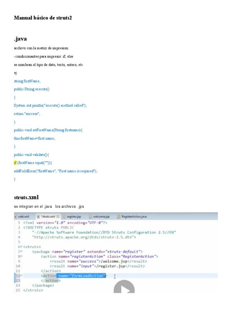 Manual Básico de Struts2 | PDF | Java (lenguaje de programación) | Bases de datos