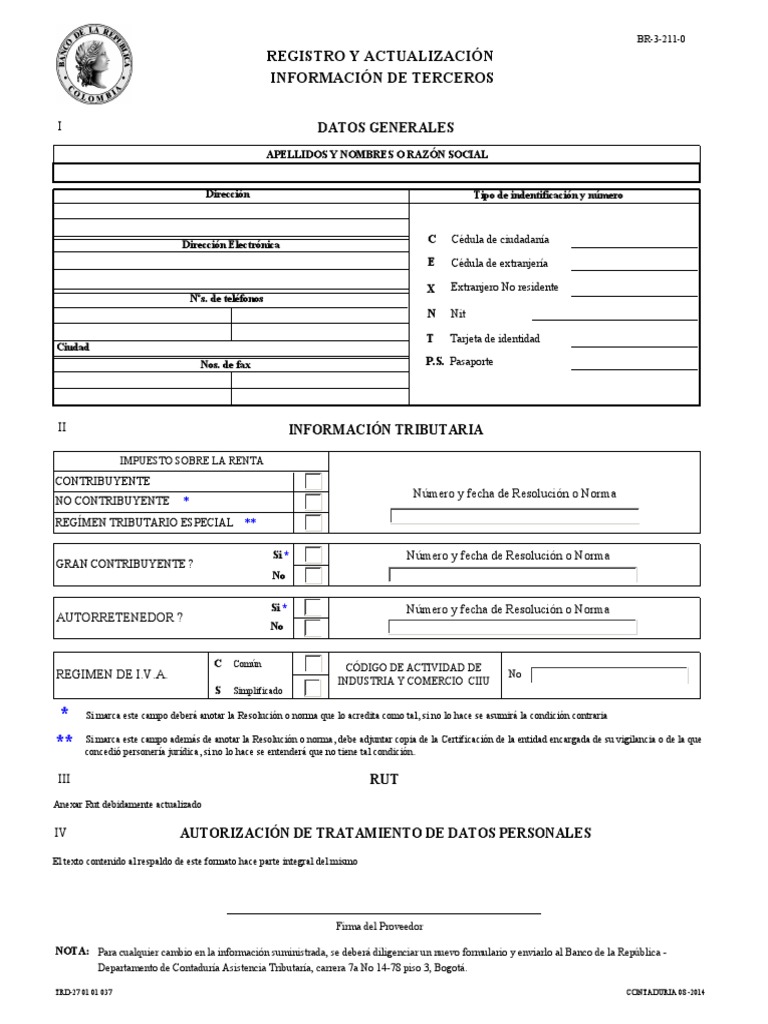 BR-3-211-0 Formulario Terceros PDF | PDF | Seguridad de información ...