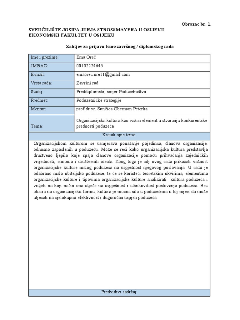 ZAVRŠNI RAD - Obrazac 1 | PDF