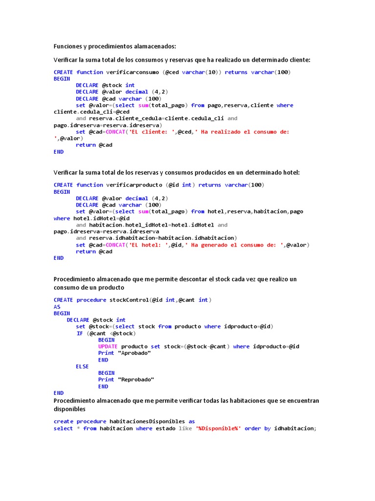 Funciones y Procedimientos SQL para Gestión de Reservas | PDF | Bases de datos | Gestión de datos