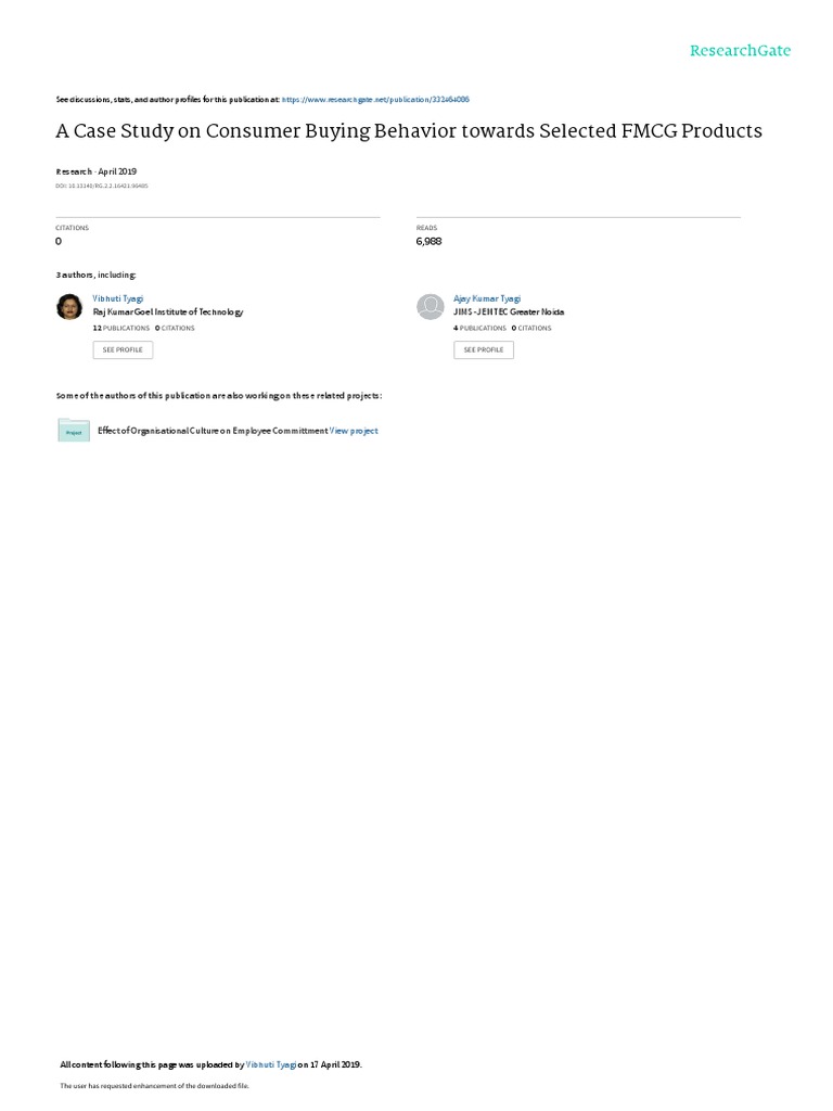 A Case Study On Consumer Buying Behavior Towards Selected FMCG Products ...