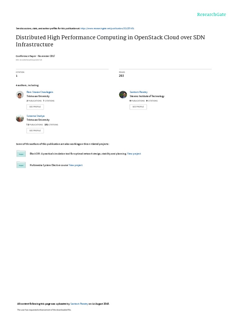 Distributed High Performance Computing in Openstack Cloud Over SDN Infrastructure | PDF ...